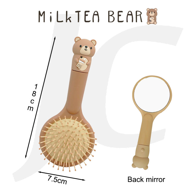 Milktea Bear Paddle Comb With Back Mirror TJ201 J24WBR – JC Hair Beauty ...