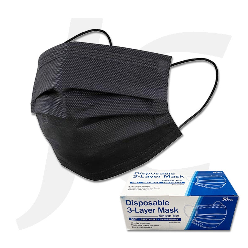 Disposable 3-Layer Black Face Mask 50pcs J21DML – JC Hair Beauty Supply